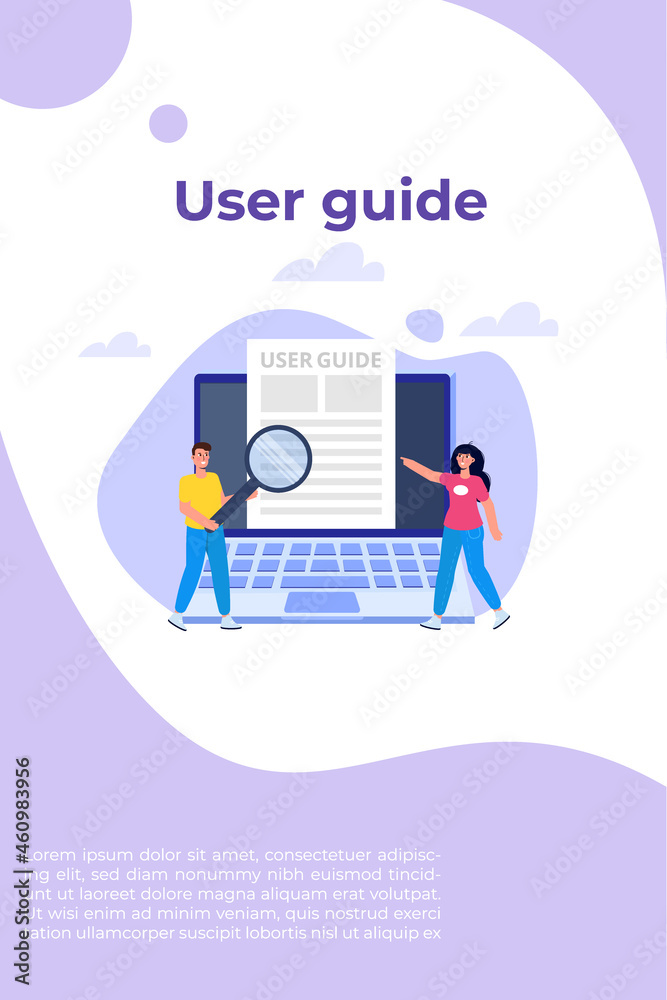 User manual flat style concept. People with guide instruction are ...