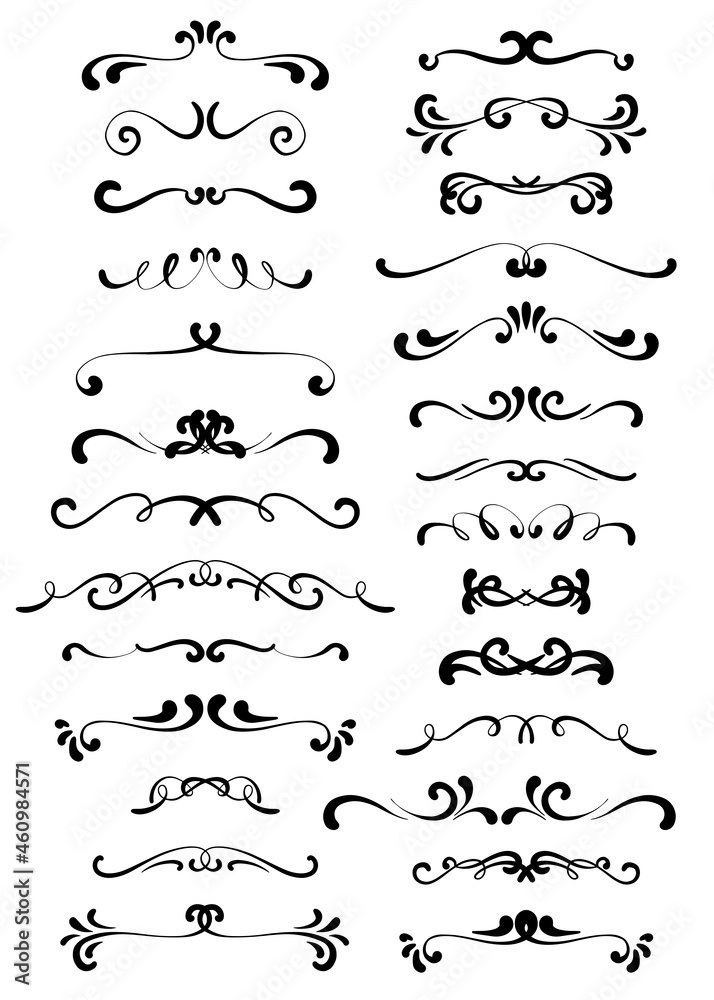 Hand drawn curly ornamental dividers. Calligraphy card poster wedding ...