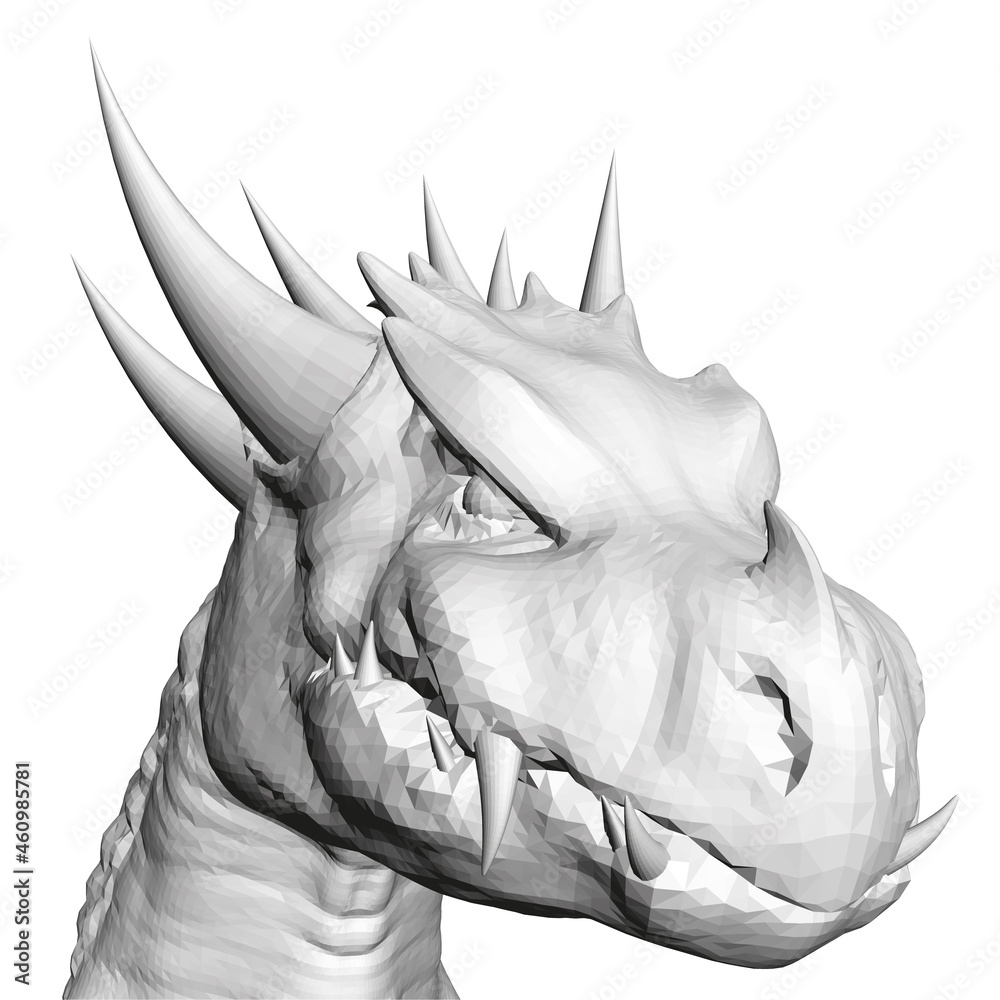 Dragon head model from black lines Isolated on white background. Front ...