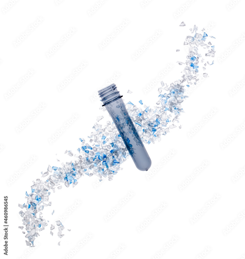 Top view of plastic preform from rPET with PET bottle transparent ...