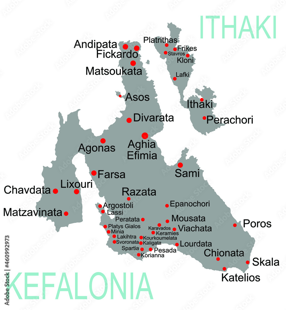 Island of Cephalonia in Greece vector map silhouette illustration ...