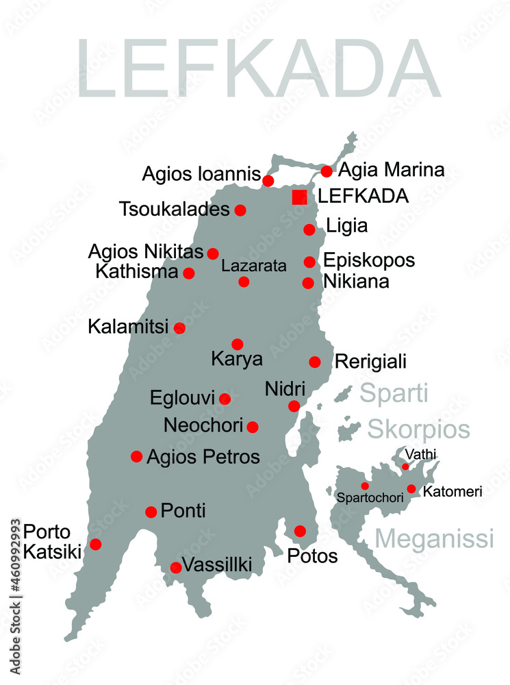 Island of Lefkada in Greece vector map silhouette illustration isolated ...