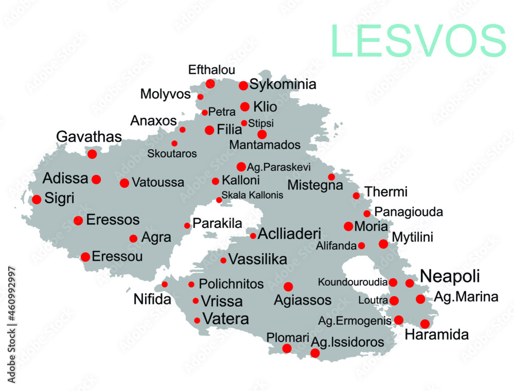 Island of Lesvos in Greece vector map silhouette illustration isolated ...