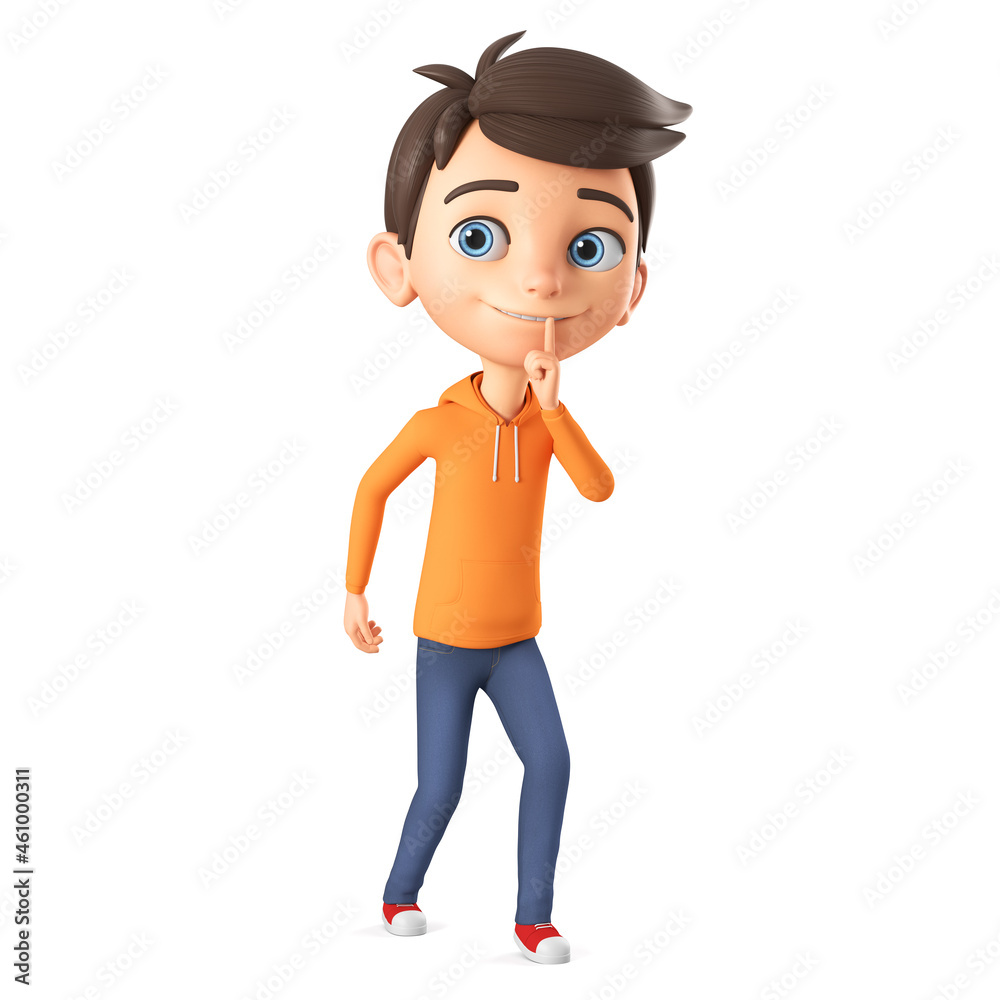 Cartoon boy character in orange sweatshirt walks without breaking the ...
