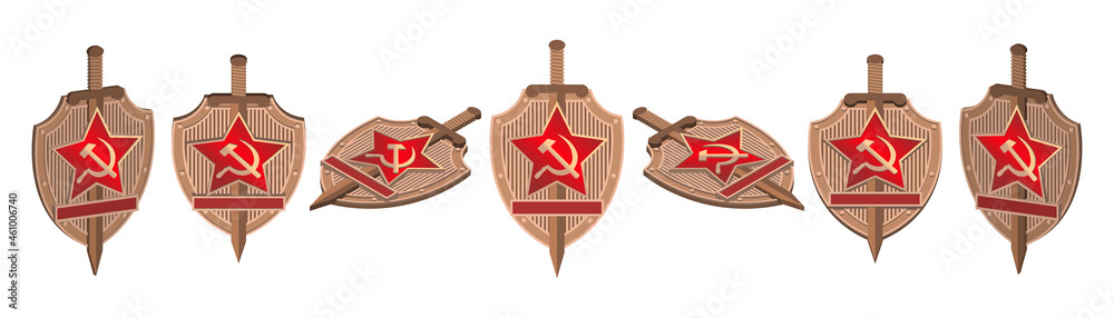 3d set. Volumetric badges of USSR. Secret service of Russia. Shield ...