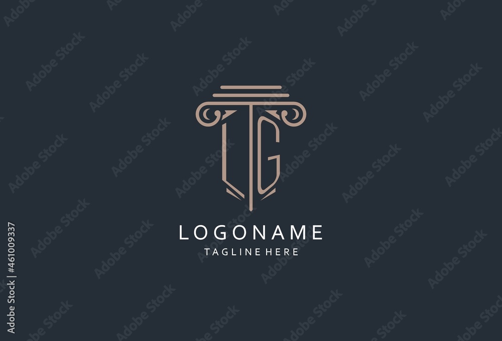 LG monogram logo with pillar shape icon, luxury and elegant design logo ...