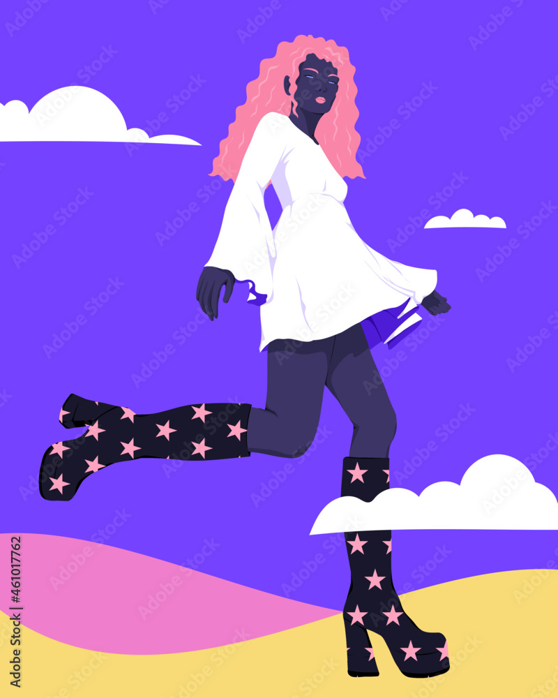 Young girl walking with freedom and expression Stock Vector | Adobe Stock