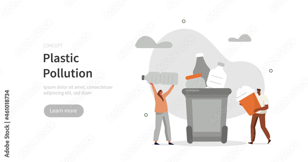 People using a lot of plastic packages and collecting plastic trash ...