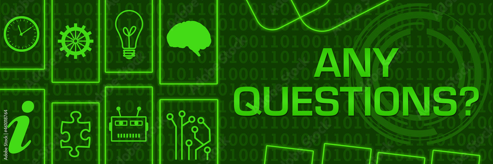 Any Questions Green Neon Technology Shapes Horizontal Stock ...
