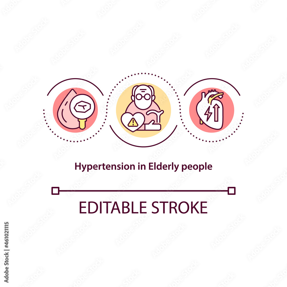 Hypertension in elderly people concept icon. High blood pressure in ...