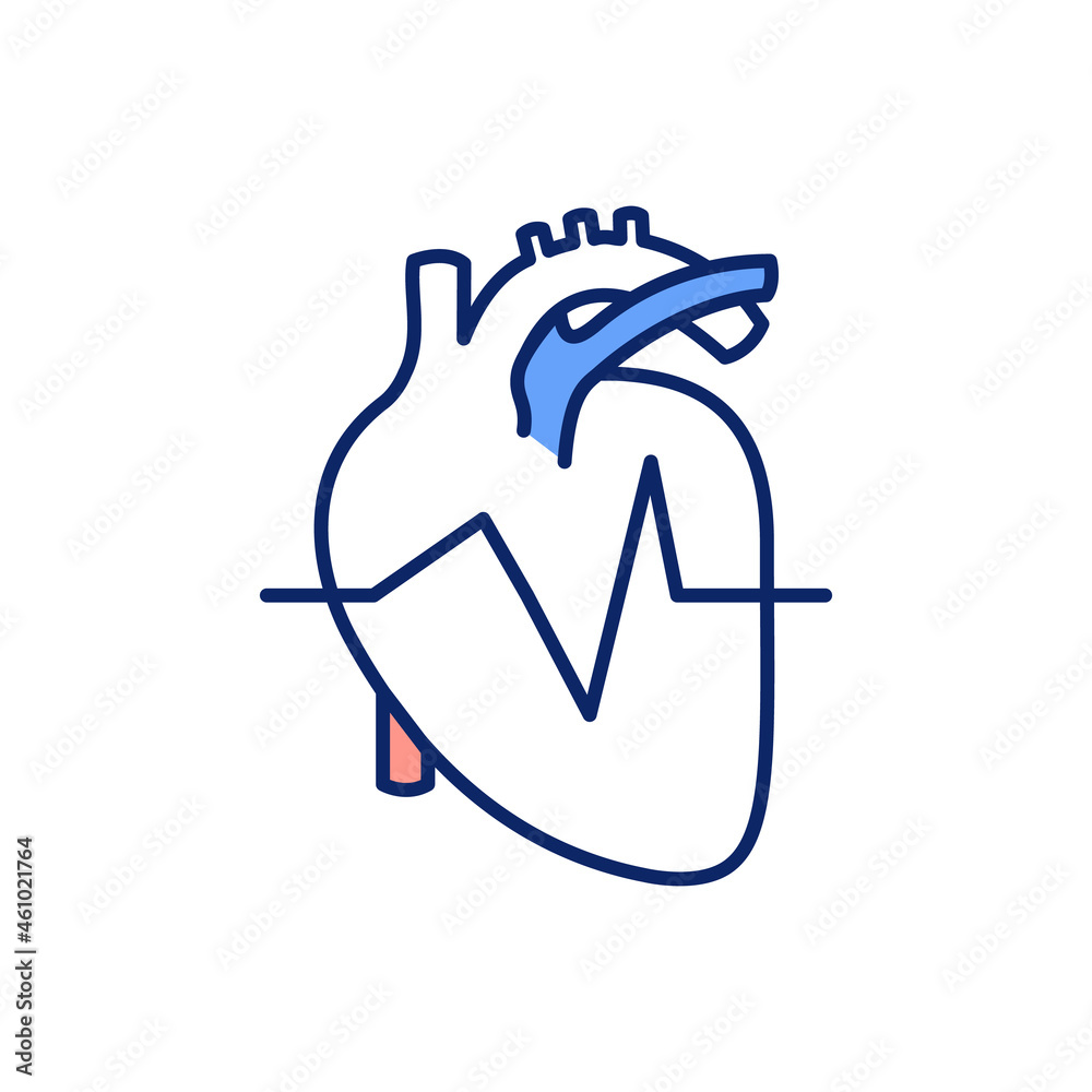 Normal heart rhythm RGB color icon. Monitoring electrical impulses ...
