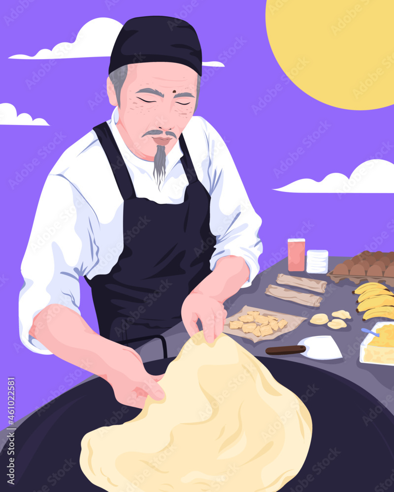 street food seller making traditional Roti bread Stock Vector | Adobe Stock