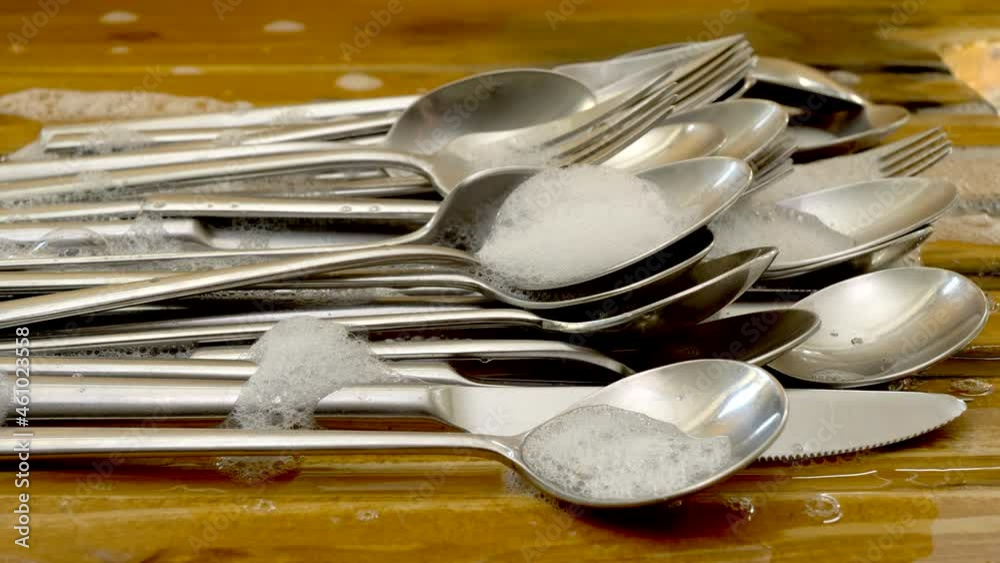 knife, fork, spoon, drain, wooden, board, soap, water, steel, cutlery ...