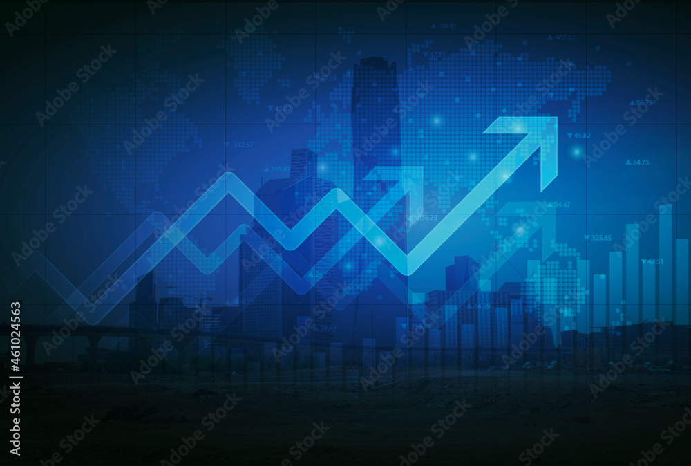 Stock market digital graph chart on LED display concept. A large ...