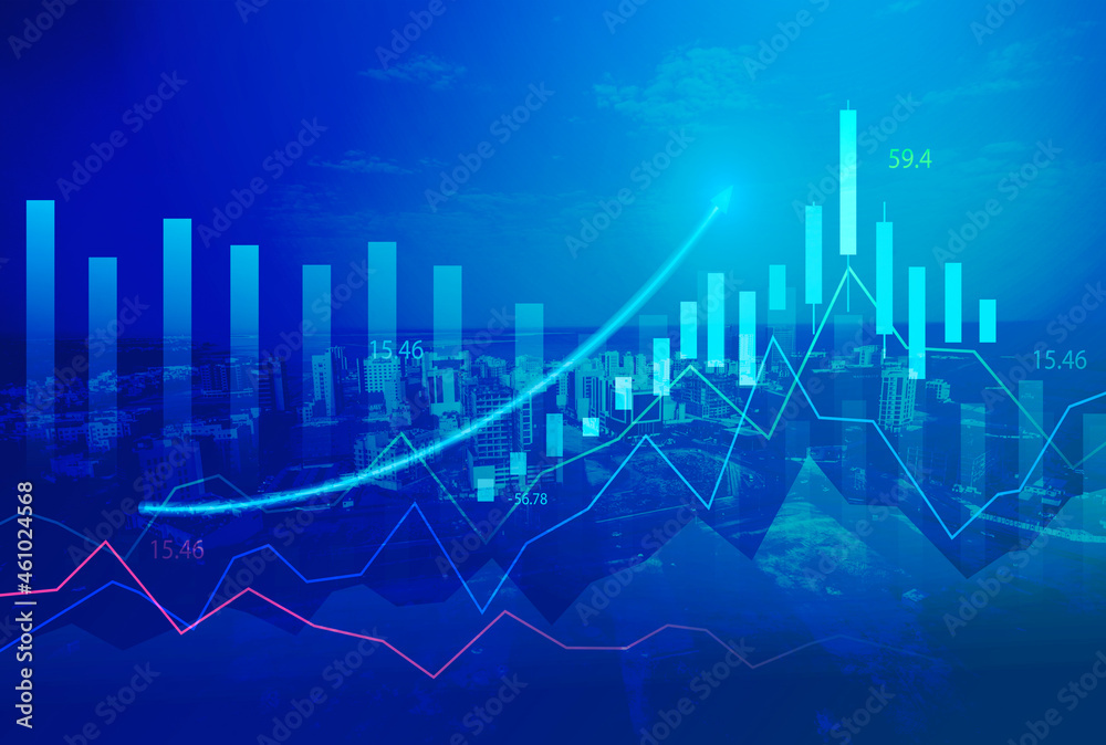 Stock market digital graph chart on LED display concept. A large ...
