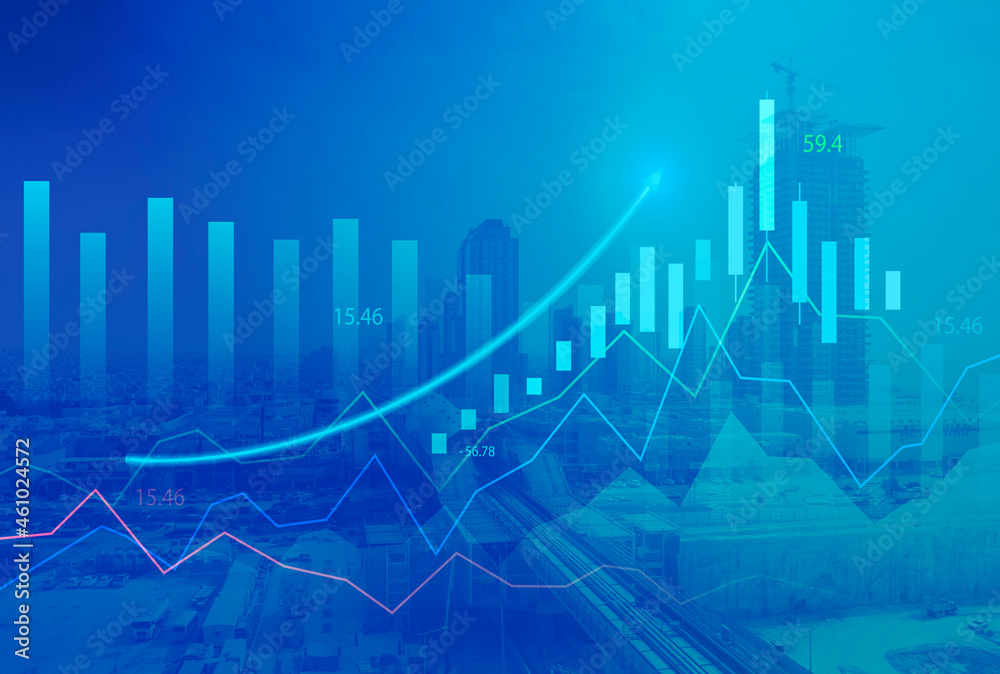 Stock market digital graph chart on LED display concept. A large ...