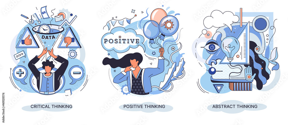 Brain activity. Critical thinking, positive thinking, abstract thinking ...