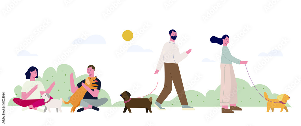 People with pets. Cartoon set of animals. Character man or woman. Home ...