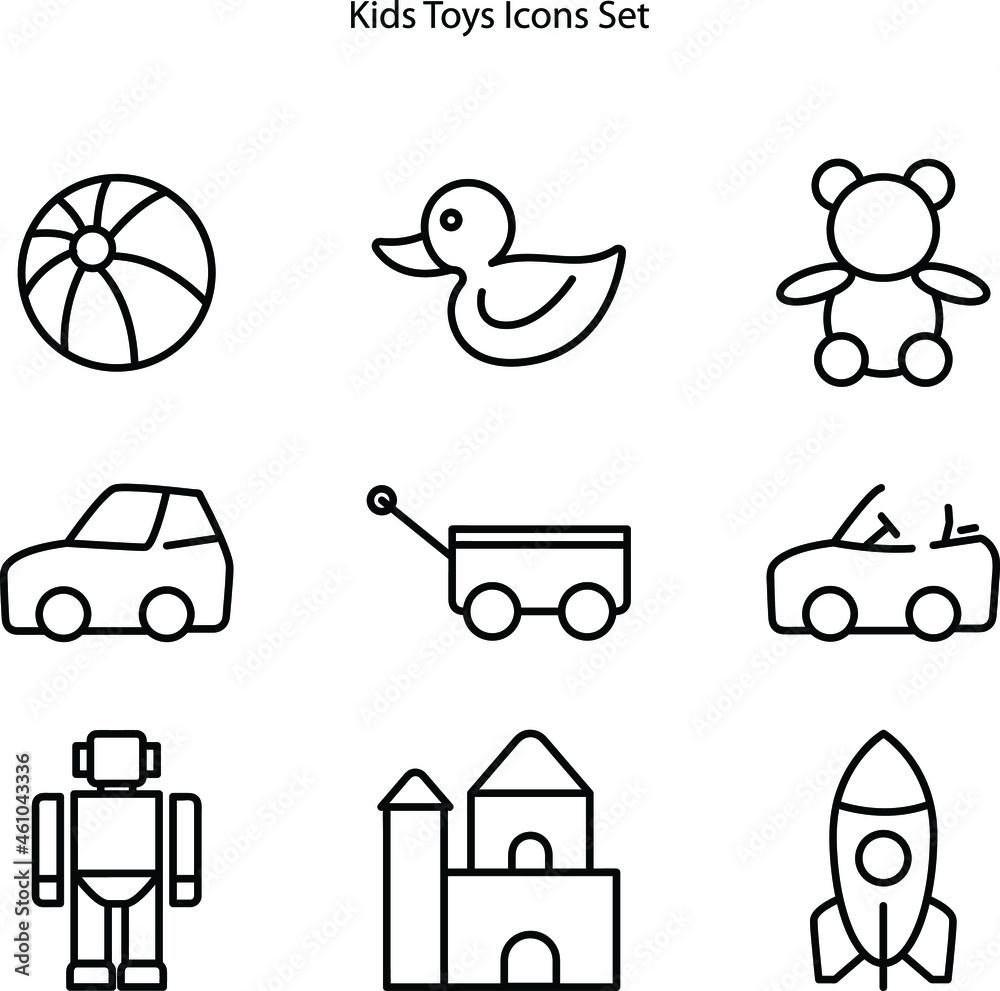 toy icons set isolated on white background. toy icon thin line outline ...