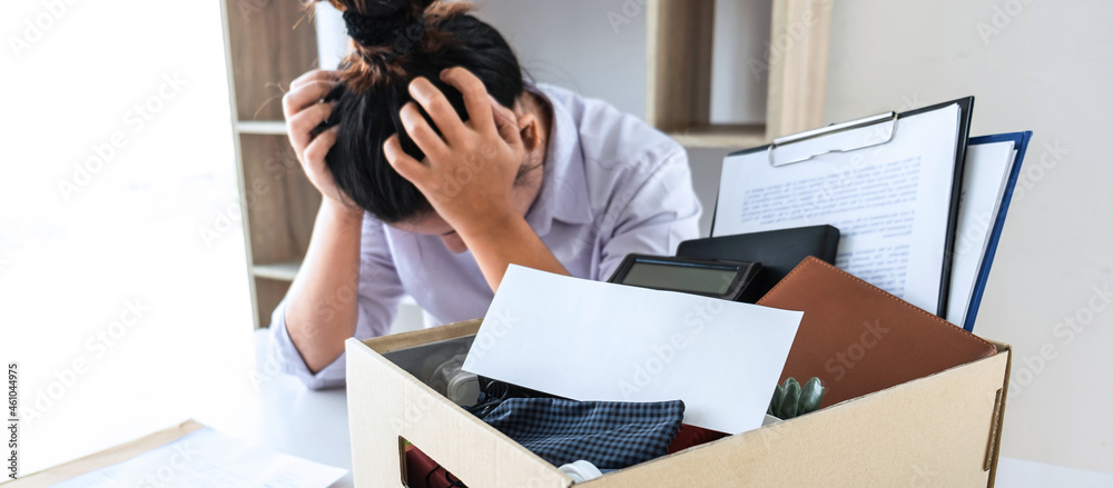 Stress of business woman employee intend to sending resignation letter ...