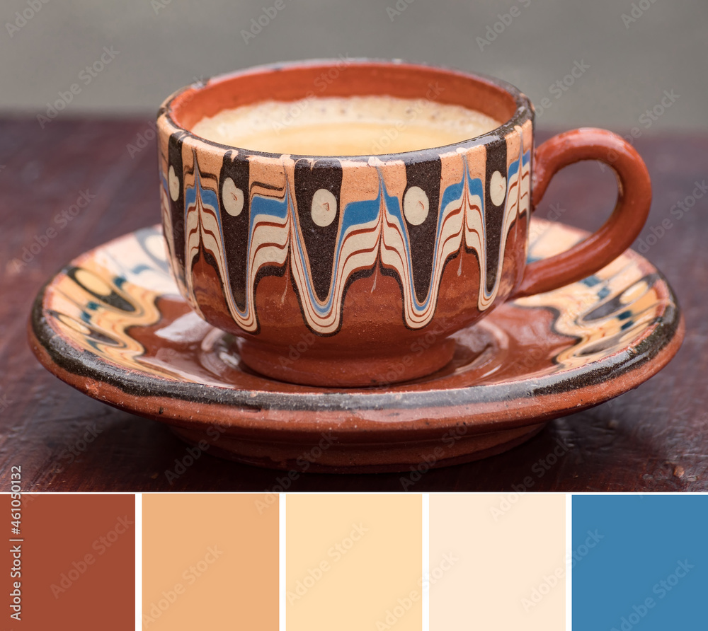 Foto de Color palette swatches of bright brown orange beige blue clay ...