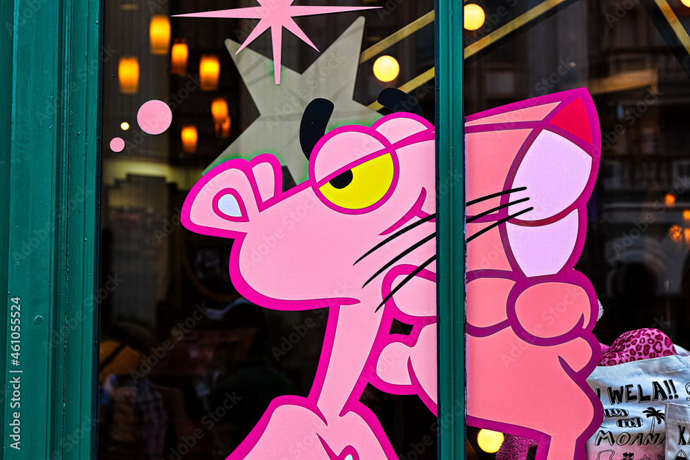 Osaka,JAPAN - 14 Apr, 2017: Shop sign of the Pink Panther store in ...