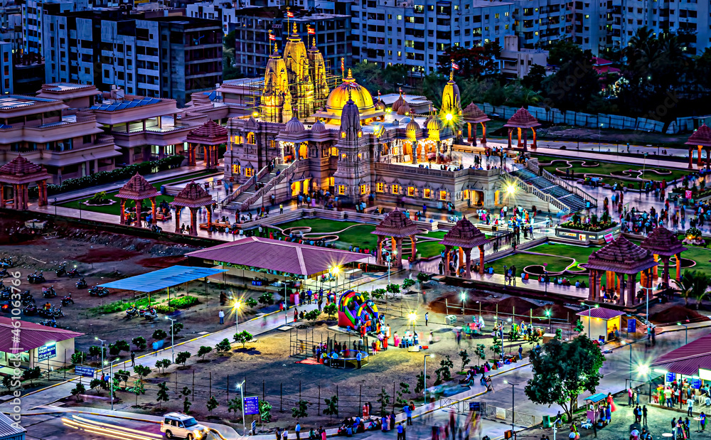 Shree Swaminarayan temple with beautiful night lighting in Pune, India ...
