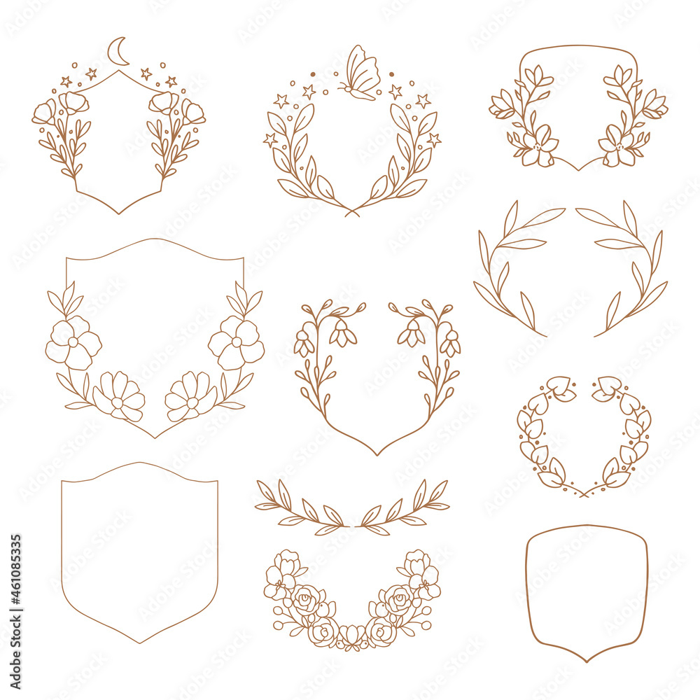 Collection of crest and wreath hand drawn illustration in Vector. Stock ...