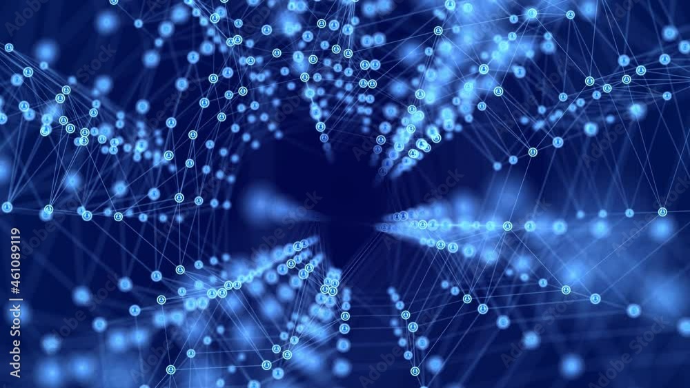 4K Blue Loop Digital Data Stream and Communication Hi-Tech Background ...