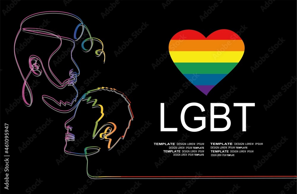 Continuous line drawing of gay couple. LGBT color, Vector illustration ...