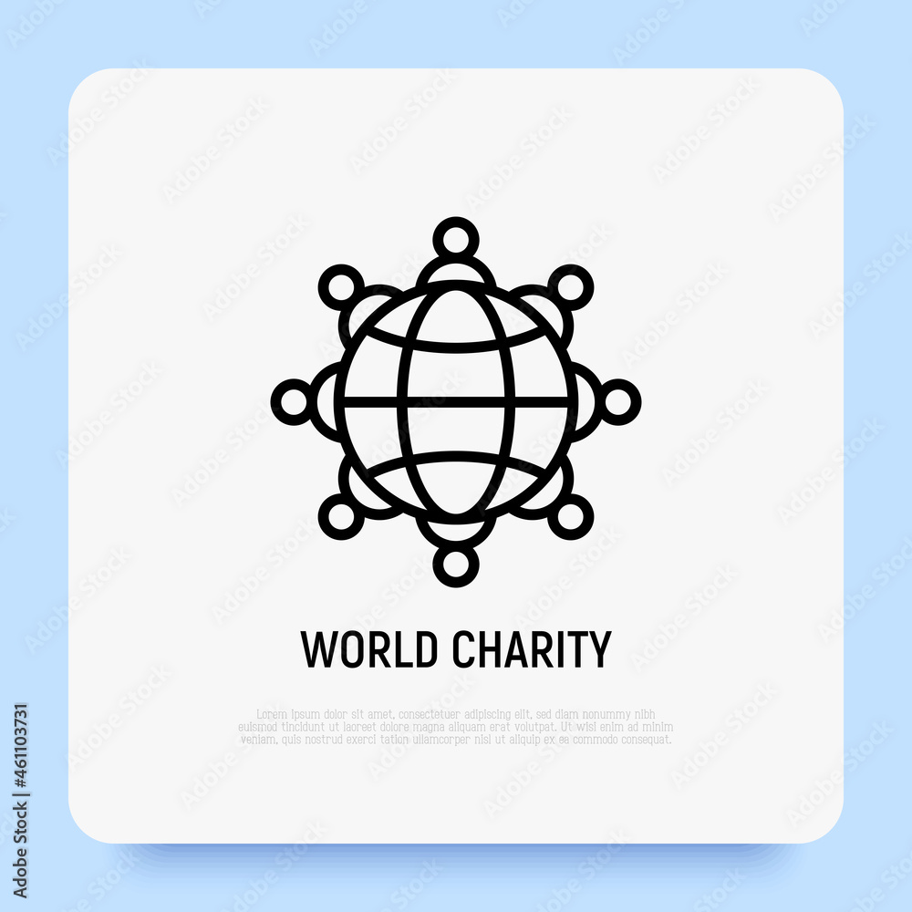 World charity thin line icon. Multicultural unity, social solidarity ...