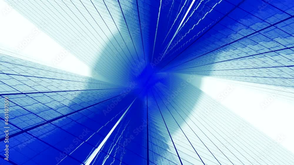 Animation of falling between buildings. Design. 3D glass walls with ...