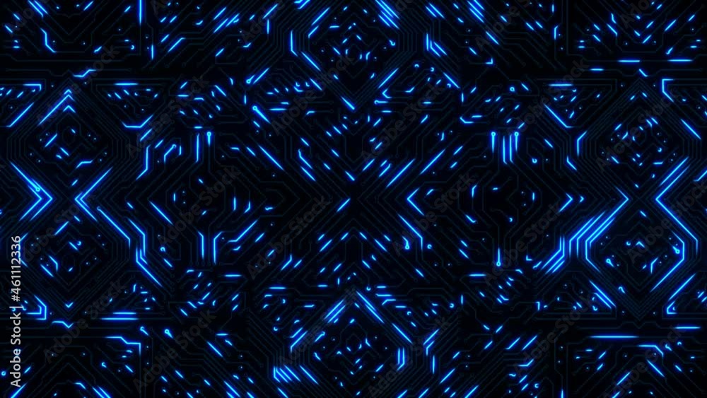 Circuit Board with moving electrons Data Flow Loop Background Animation. Artificial Intelligence ...
