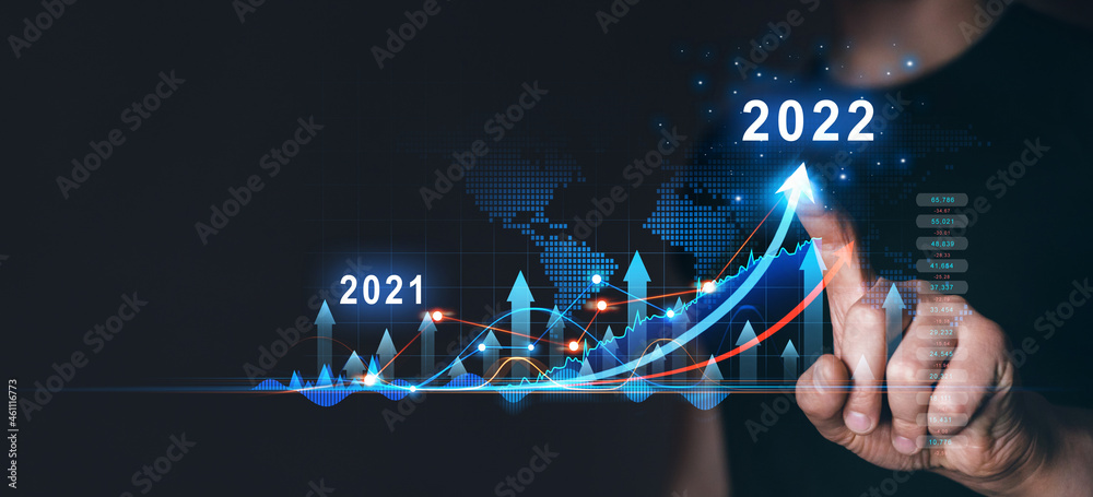 Businessman draws increase arrow graph corporate future growth year ...