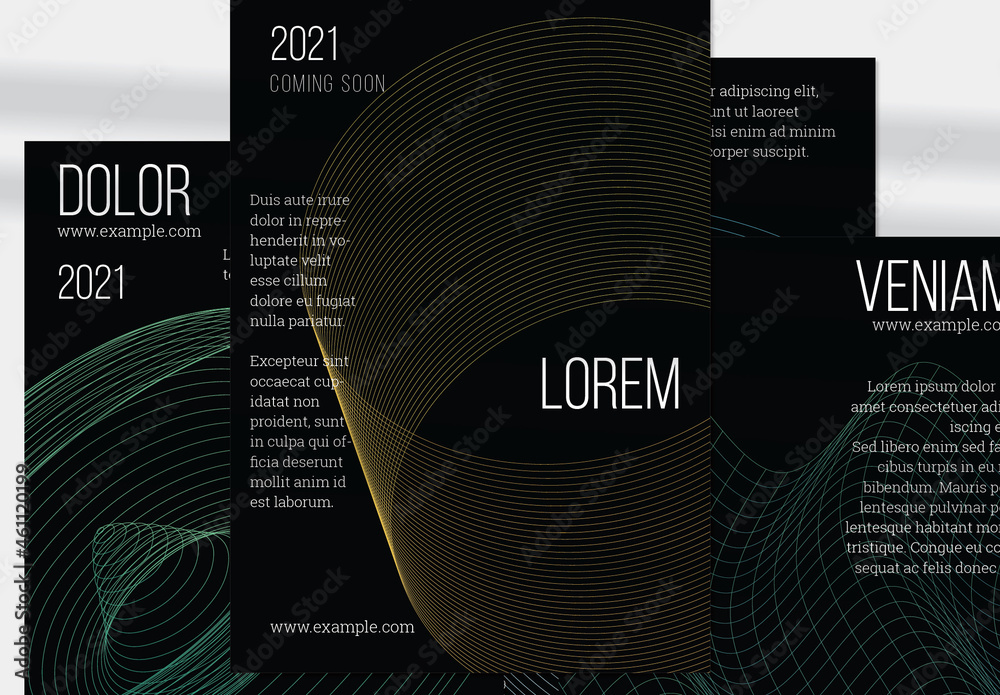 Flyer Layout with Geometric Wireframe Shapes on Black Stock Template ...