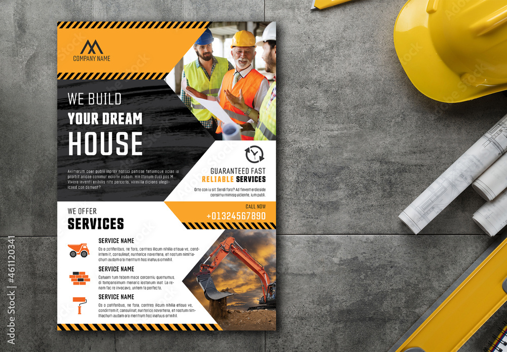 Construction Flyer Layout Stock Template | Adobe Stock