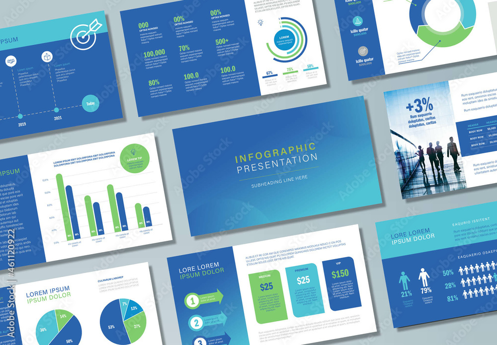 Business Presentation Layout with Blue Infographc Stock Template ...