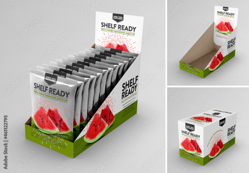Shelf Box Packaging 3 Front Mockup Views Stock Template | Adobe Stock