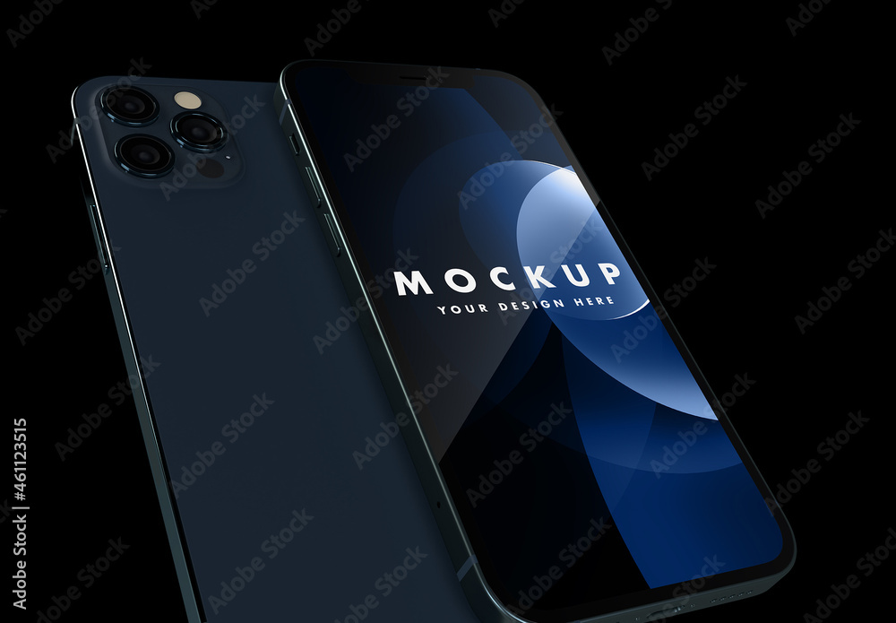 iphone 12 Pro Pacific Blue Color in Front and Back Left Side View and ...