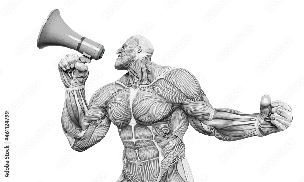 bodybuilder muscle maps is protesting and talking on the megaphone in ...