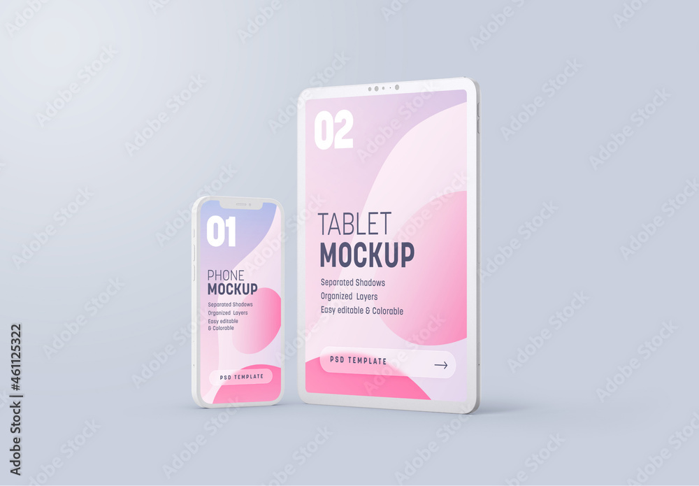 Clay Smartphone and Tablet Multi Device Mockup Stock Template | Adobe Stock