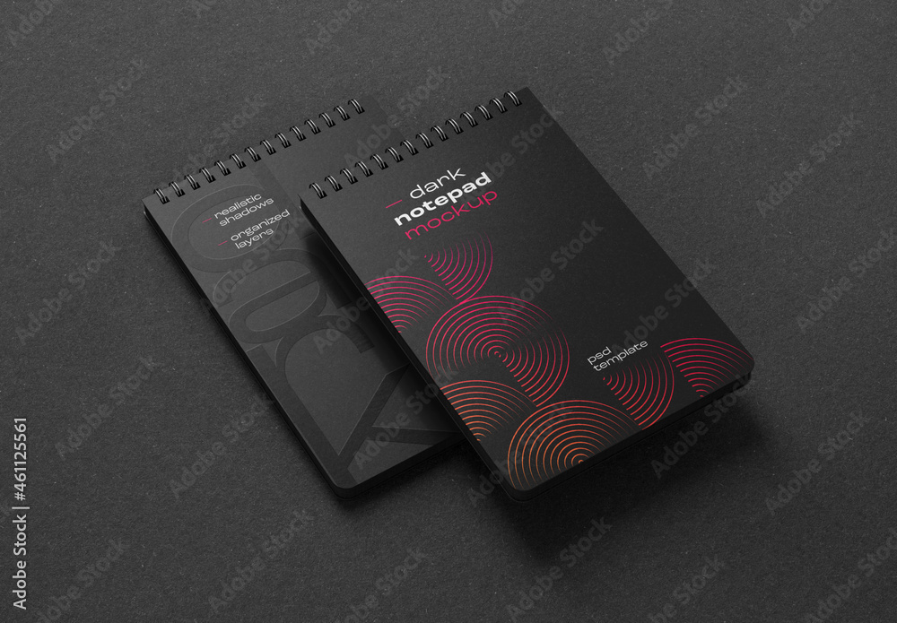 Dark Stationery Branding Mockup with Notepad Stock Template | Adobe Stock