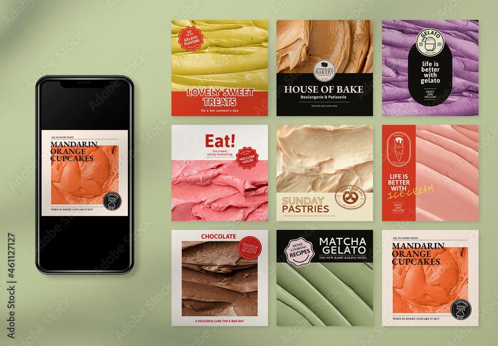 Social Media Post Layout Set with Cake Frosting Texture Stock Template ...