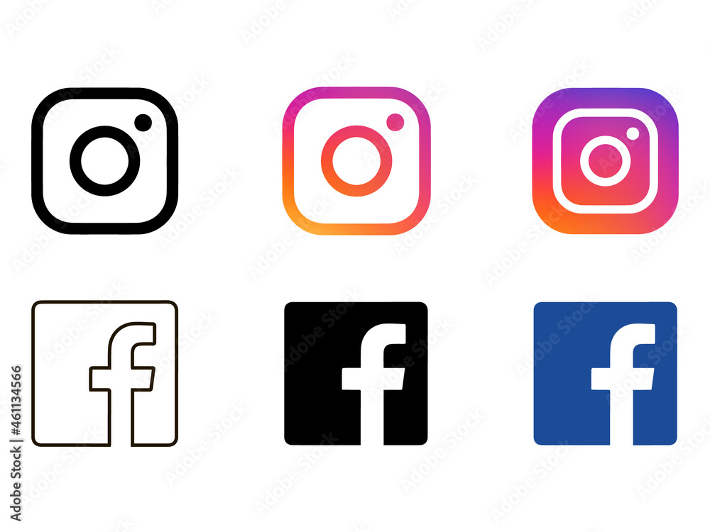 Facebook and Instagram logotypes. Colorful vector logos of popular ...