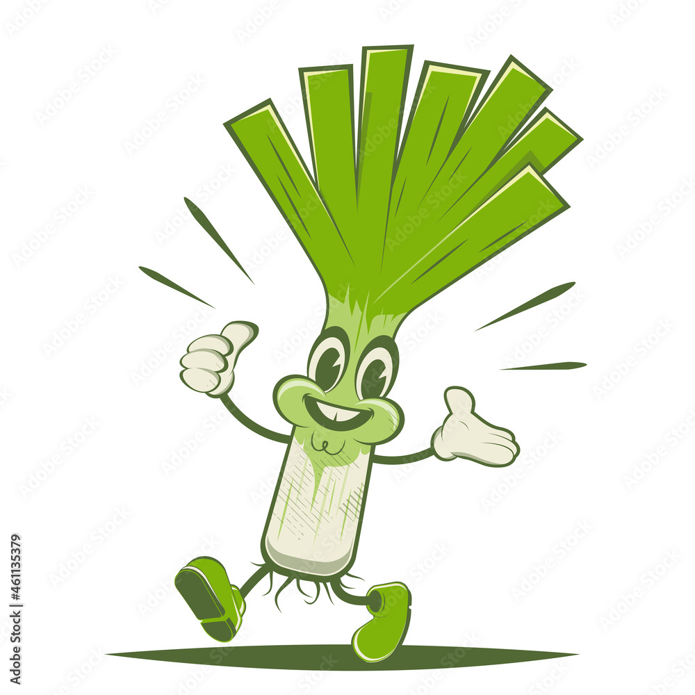 funny retro cartoon illustration of a leek Stock Vector | Adobe Stock