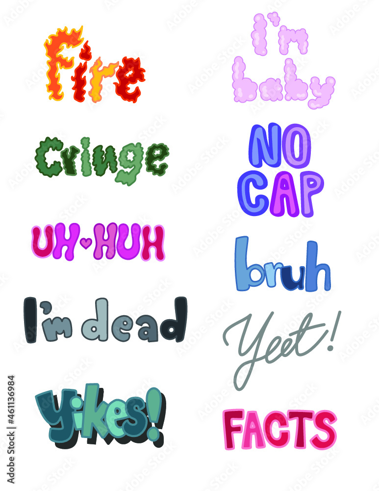 Gen-z slang word icons sticker emoji editable vector de Stock | Adobe Stock