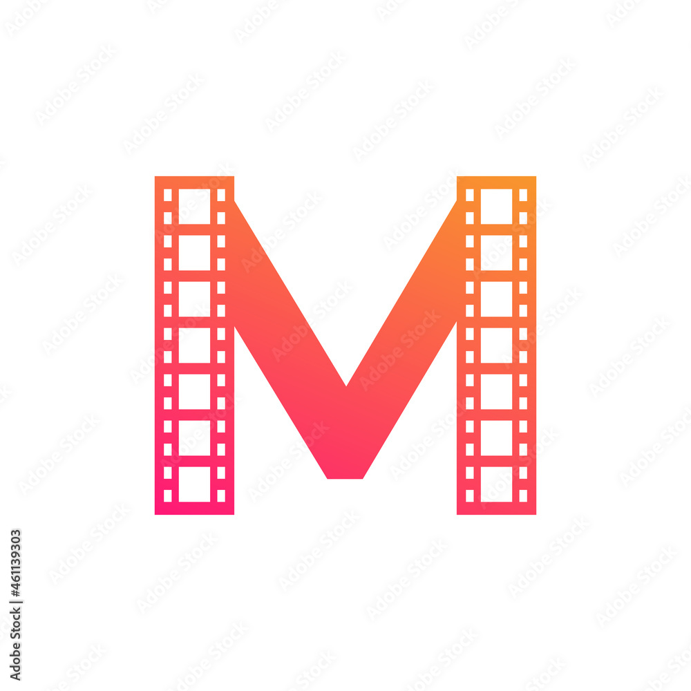 Initial Letter M with Reel Stripes Filmstrip for Film Movie Cinema ...