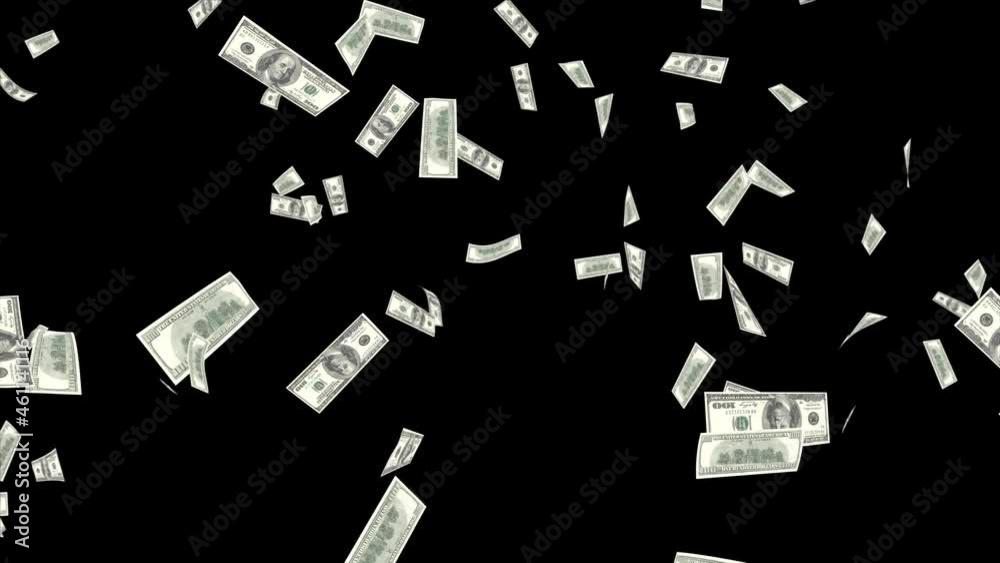 Money rain 3D background in 4k Animation of 100 dollar bills falling on ...