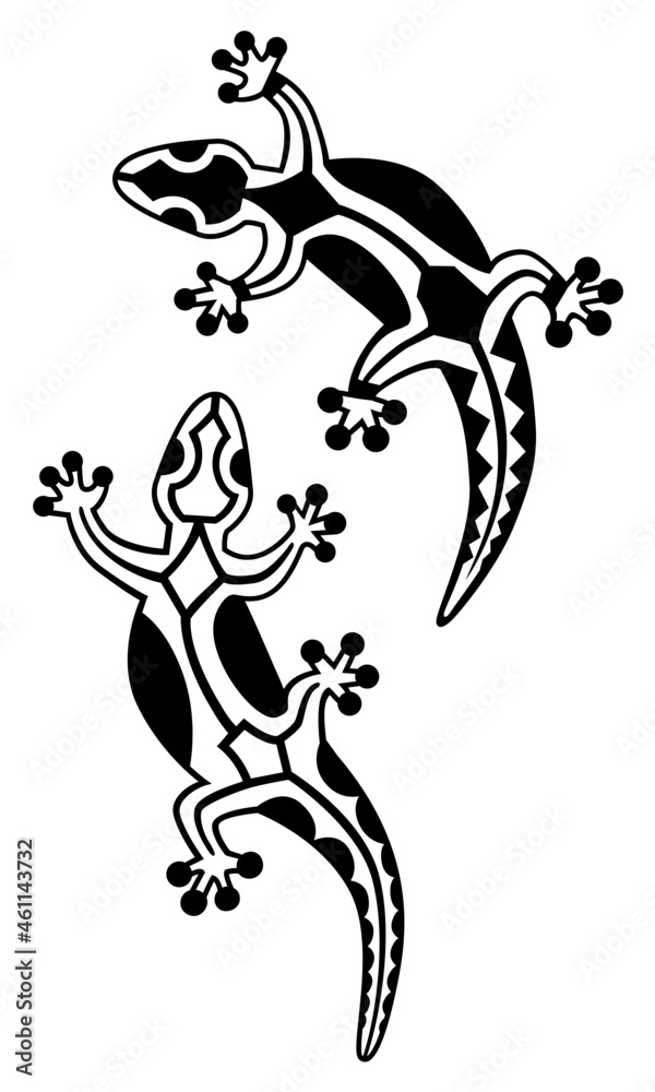 Two Polynesian lizard tattoos. Vector tattoo design inspired by ...