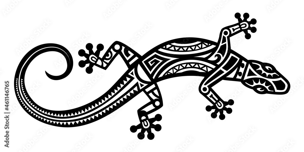 Polynesian lizard tattoo. Vector tattoo design inspired by Tahitian and ...